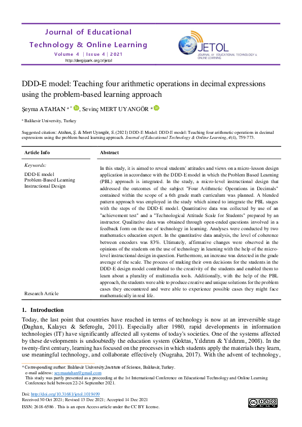 (PDF) DDD-E Model: Teaching Four Arithmetic Operations in Decimal Expressions Using the Problem ...
