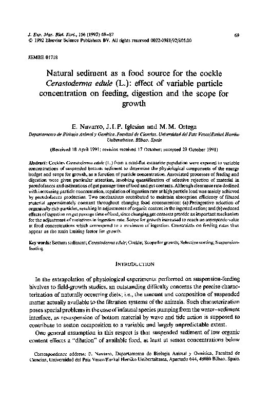 (PDF) Natural sediment as a food source for the cockle Cerastoderma ...