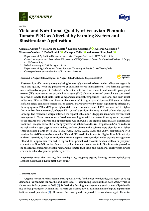 (PDF) Yield and Nutritional Quality of Vesuvian Piennolo Tomato PDO as ...