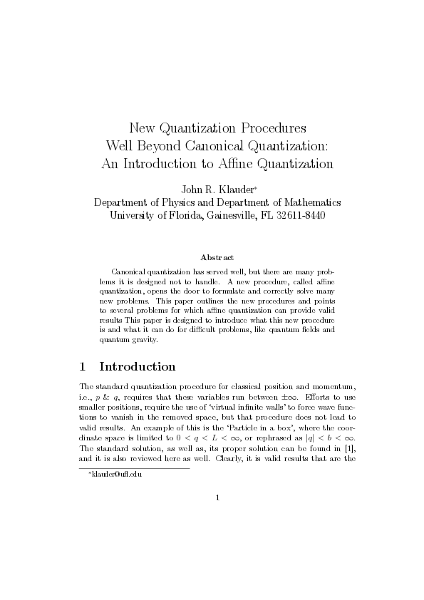 (PDF) New Quantization Procedures Well Beyond Canonical Quantization: An Introduction to Affine ...