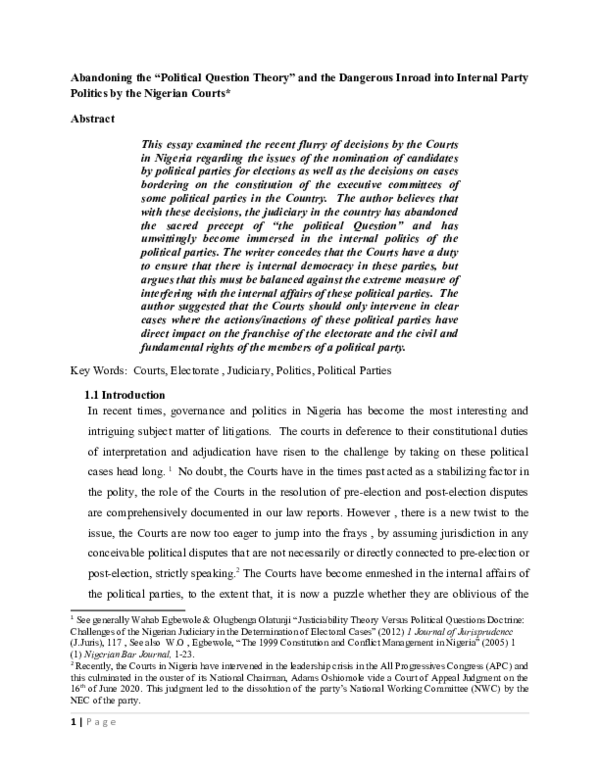 (DOC) Abandoning the "Political Question Theory" and the Dangerous ...