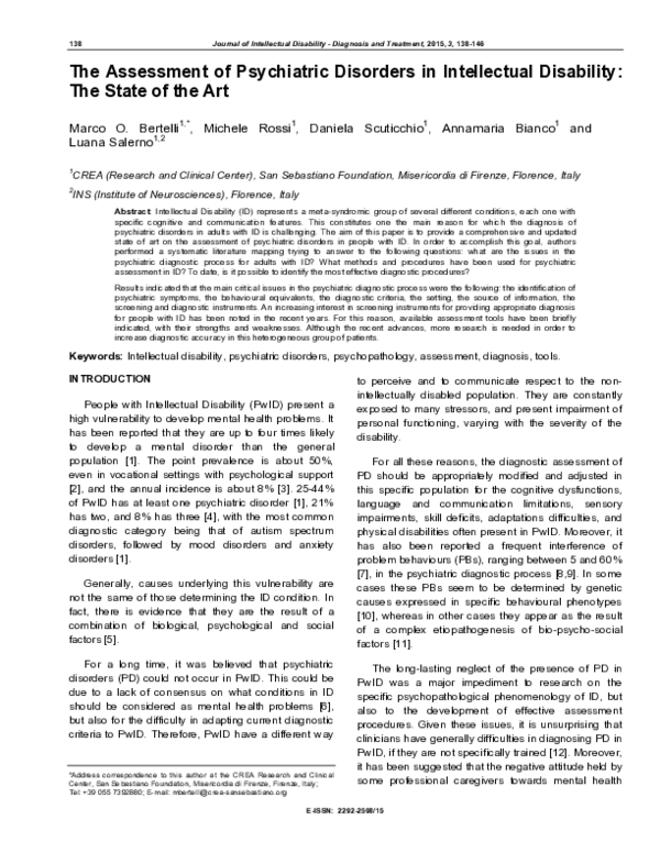(PDF) The Assessment of Psychiatric Disorders in Intellectual ...