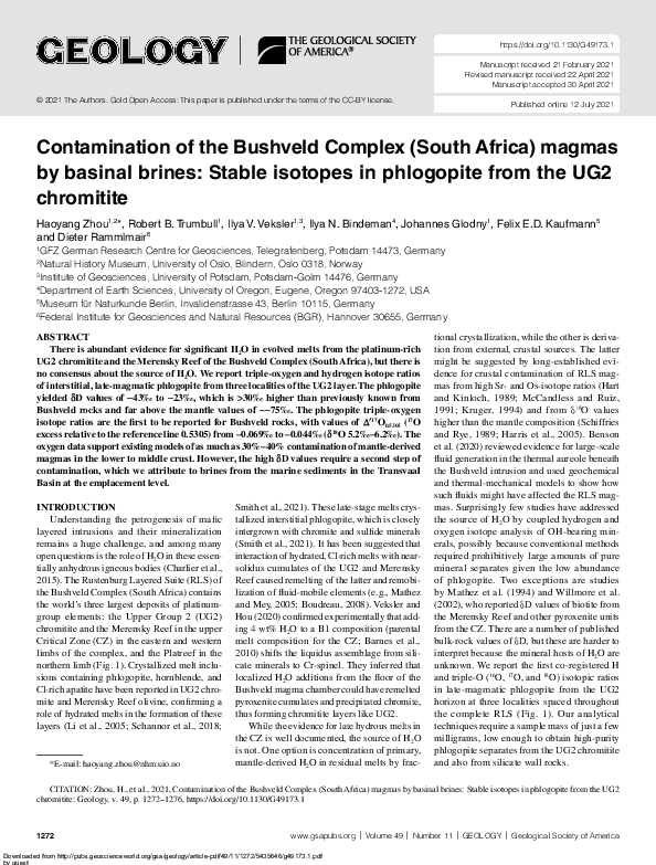 (PDF) Contamination of the Bushveld Complex (South Africa) magmas by ...