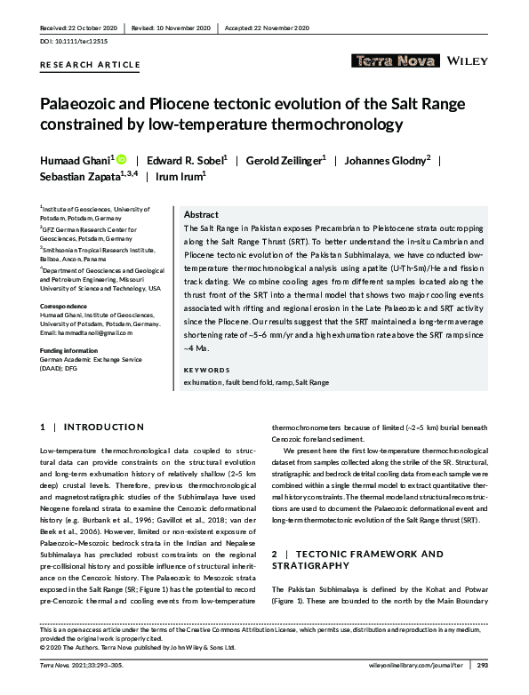 Palaeozoic and Pliocene tectonic evolution of the Salt Range ...