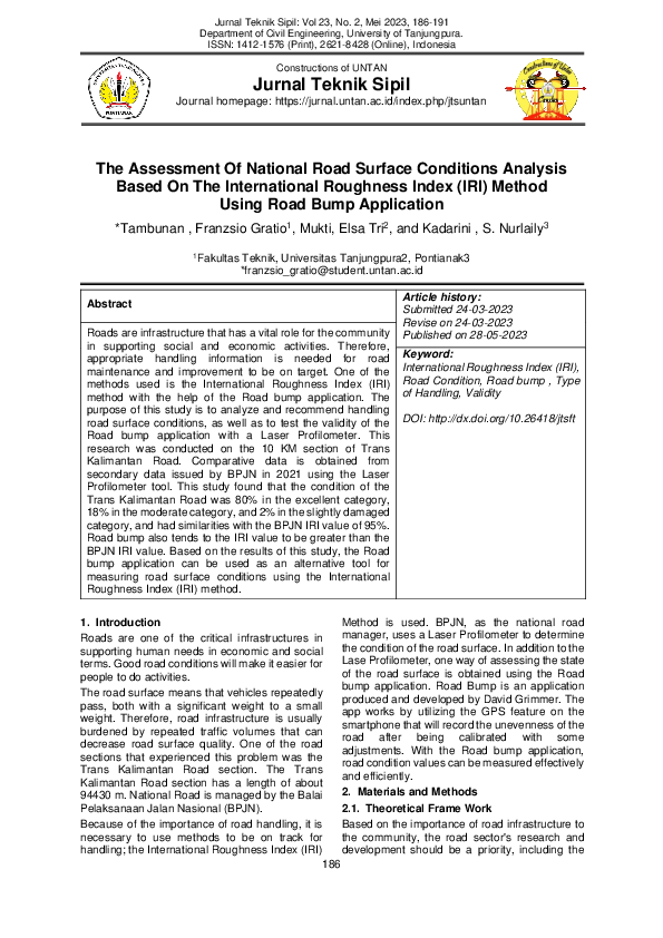 (PDF) The Assessment of National Road Surface Conditions Analysis Based on the International ...