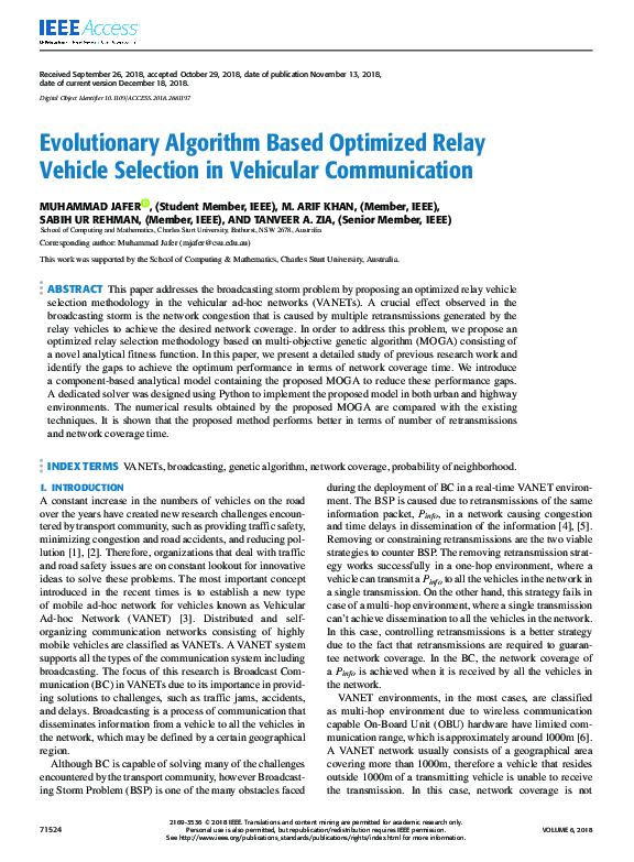 (PDF) Evolutionary Algorithm Based Optimized Relay Vehicle Selection in ...