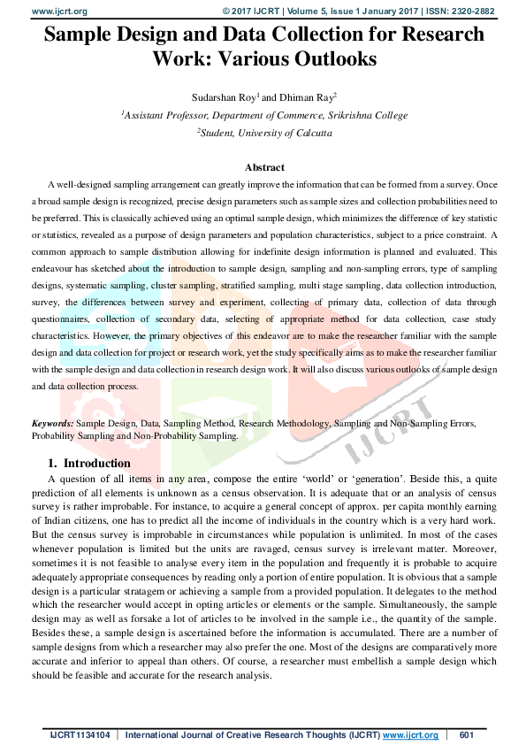 (PDF) Sample Design and Data Collection for Research Work: Various ...