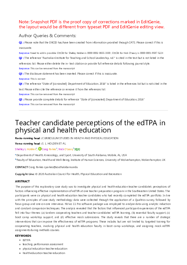 (PDF) Teacher candidate perceptions of the edTPA in physical and health ...