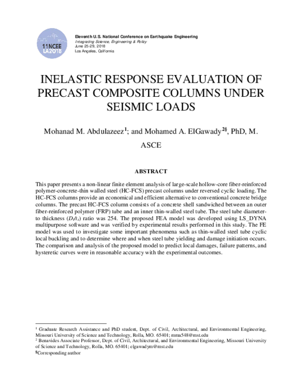 (PDF) Inelastic Response Evaluation of Precast Composite Columns under Seismic Loads