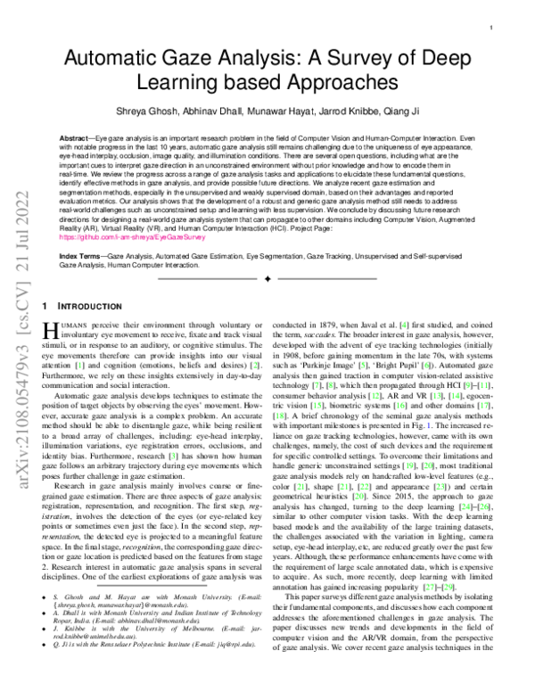 (PDF) Automatic Gaze Analysis: A Survey of Deep Learning based Approaches