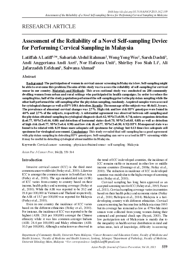 (PDF) Assessment of the Reliability of a Novel Self-sampling Device for ...