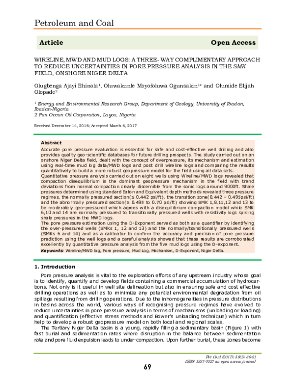 (PDF) WIRELINE, MWD AND MUD LOGS: A THREE- WAY COMPLIMENTARY APPROACH TO REDUCE UNCERTAINTIES IN ...