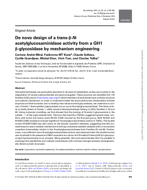(PDF) De novo design of a trans-β-N-acetylglucosaminidase activity from ...