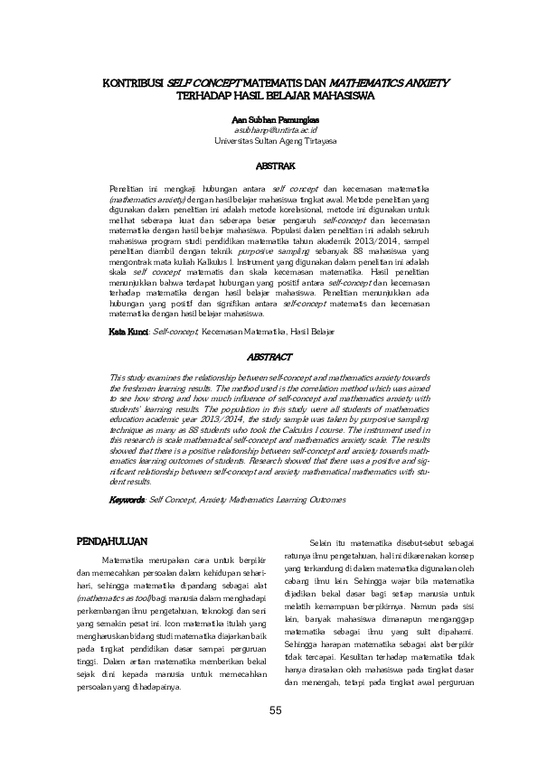 (PDF) Kontribusi Self Concept Matematis Dan Mathematics Anxiety Terhadap Hasil Belajar Mahasiswa