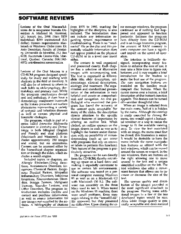 (PDF) Lesions of the Oral Mucosa/Lésions de la muqueuse buccale