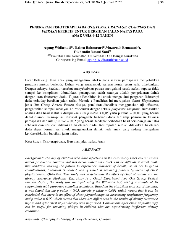 (PDF) Penerapan Fisioterapi Dada (Postural Drainage, Clapping Dan ...