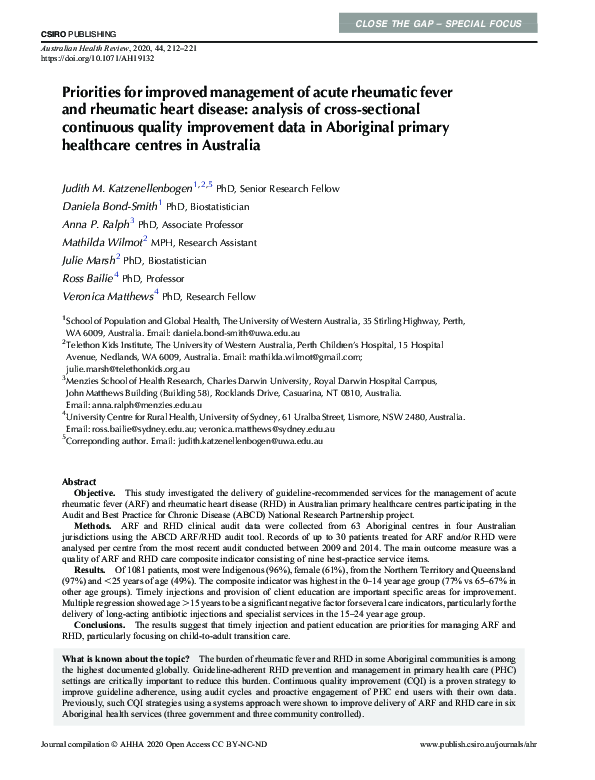 (PDF) Improving ARF and RHD Management in Australia