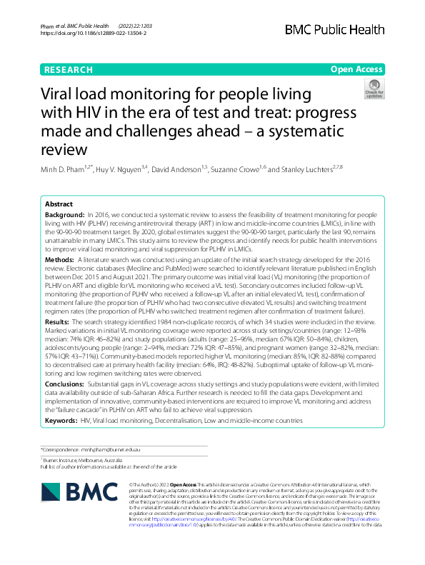 (PDF) Viral Load Monitoring for People Living with HIV in the Era of ...
