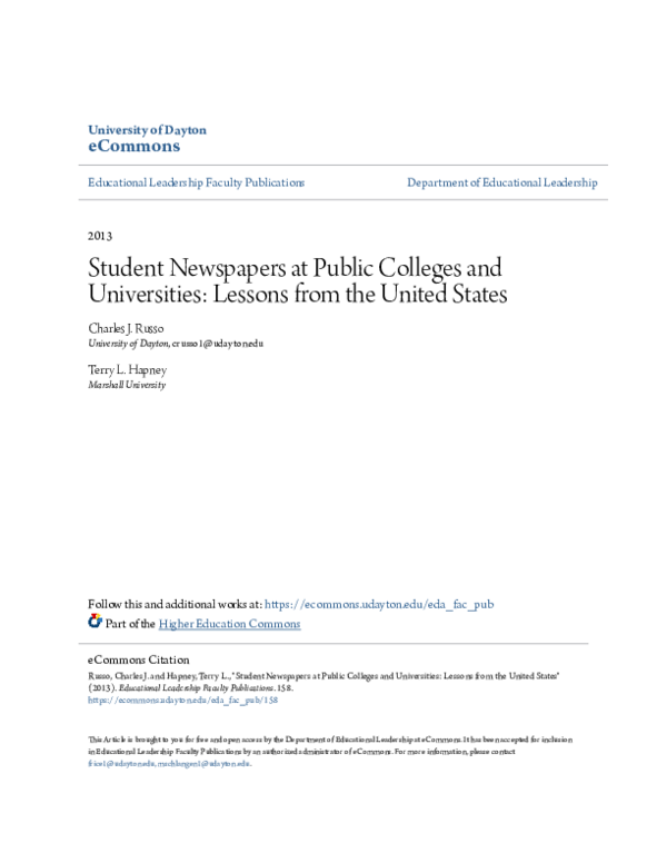(PDF) Student Newspapers at Public Colleges and Universities: Lessons ...