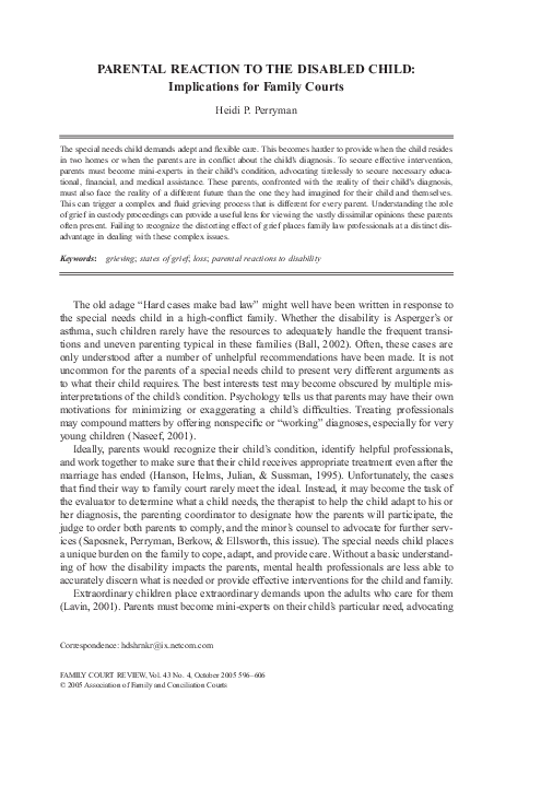 (PDF) PARENTAL REACTION TO THE DISABLED CHILD:. Implications for Family ...