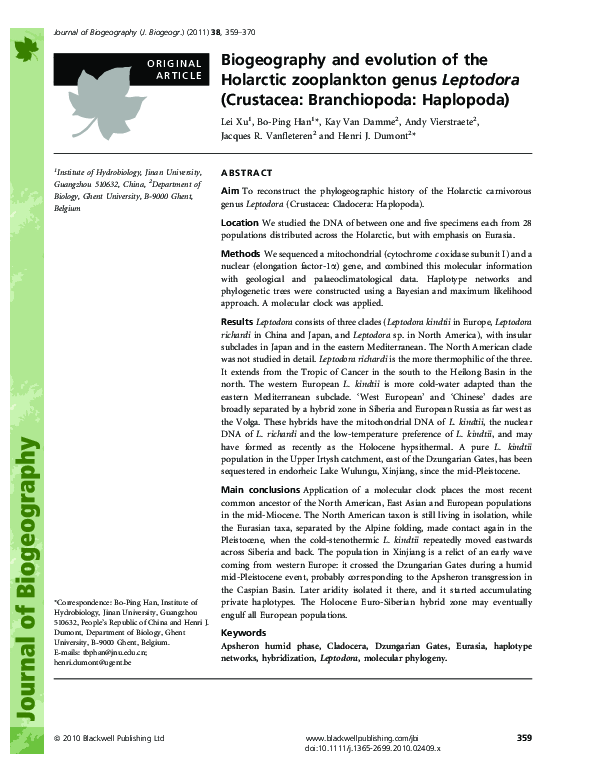 (PDF) Biogeography and evolution of the Holarctic zooplankton genus ...