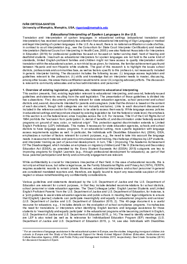 (PDF) Educational Interpreting of Spoken Languages in the US