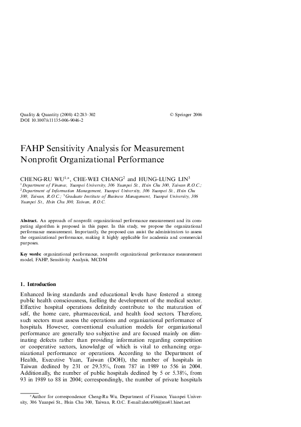 (PDF) FAHP Sensitivity Analysis for Measurement Nonprofit ...