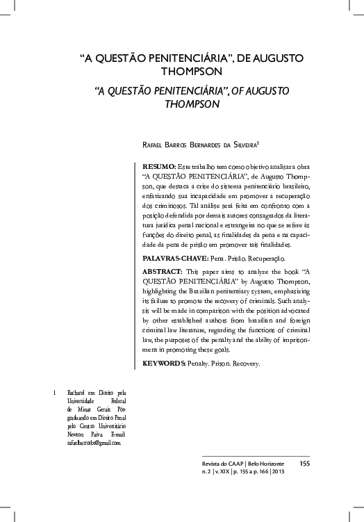 (PDF) A Questão Penitenciária", De Augusto Thompson
