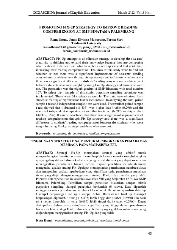 (PDF) Promoting Fix-Up Strategy to Improve Reading Comprehension at SMP ...
