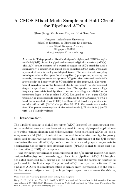 (PDF) A CMOS Mixed-Mode Sample-and-Hold Circuit for Pipelined ADCs