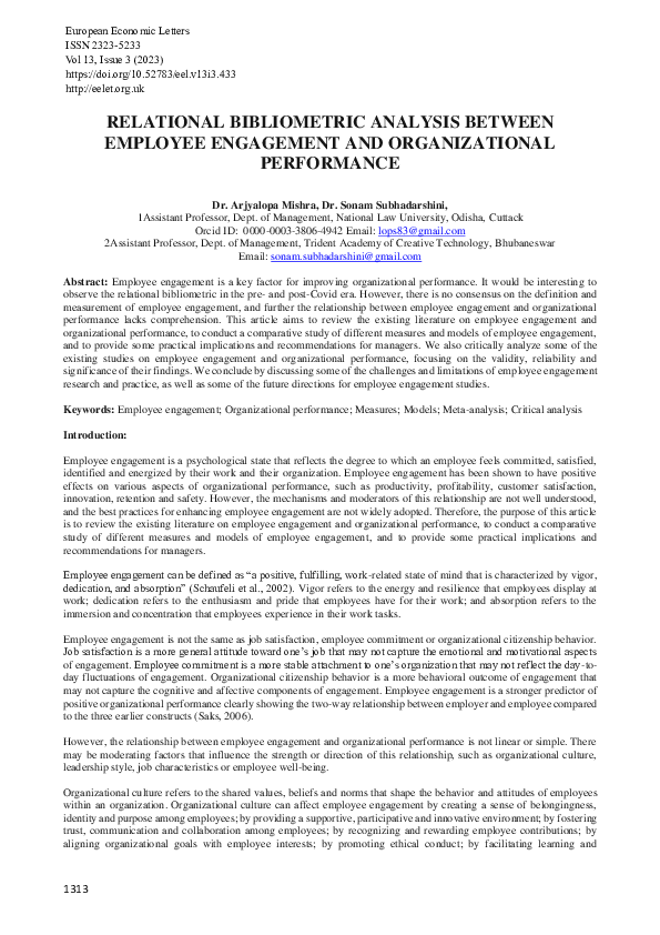(PDF) RELATIONAL BIBLIOMETRIC ANALYSIS BETWEEN EMPLOYEE ENGAGEMENT AND ...
