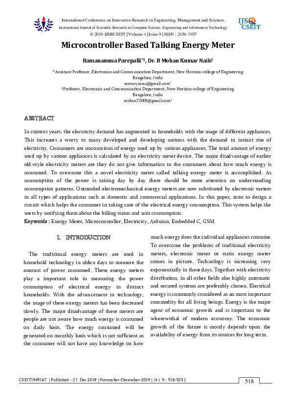(PDF) Microcontroller Based Talking Energy Meter