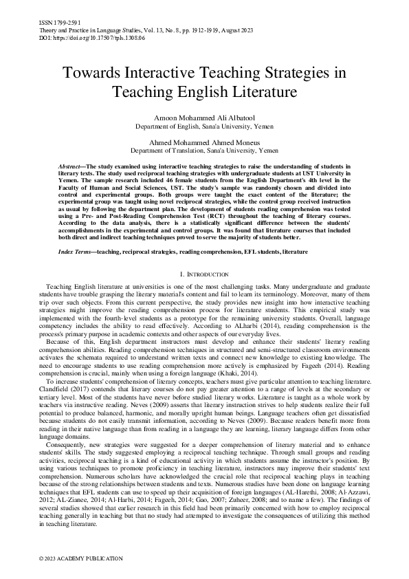 (PDF) Towards Interactive Teaching Strategies in Teaching English ...