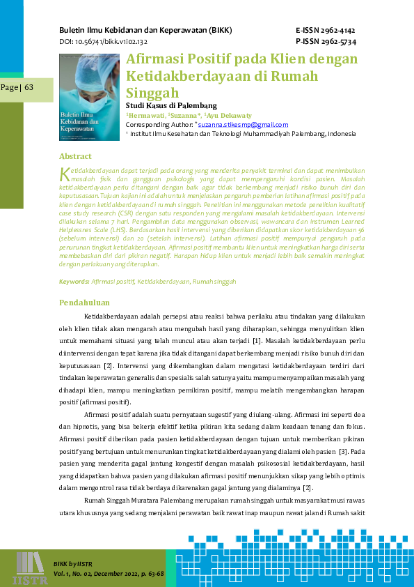 (PDF) Afirmasi Positif pada Klien dengan Ketidakberdayaan di Palembang