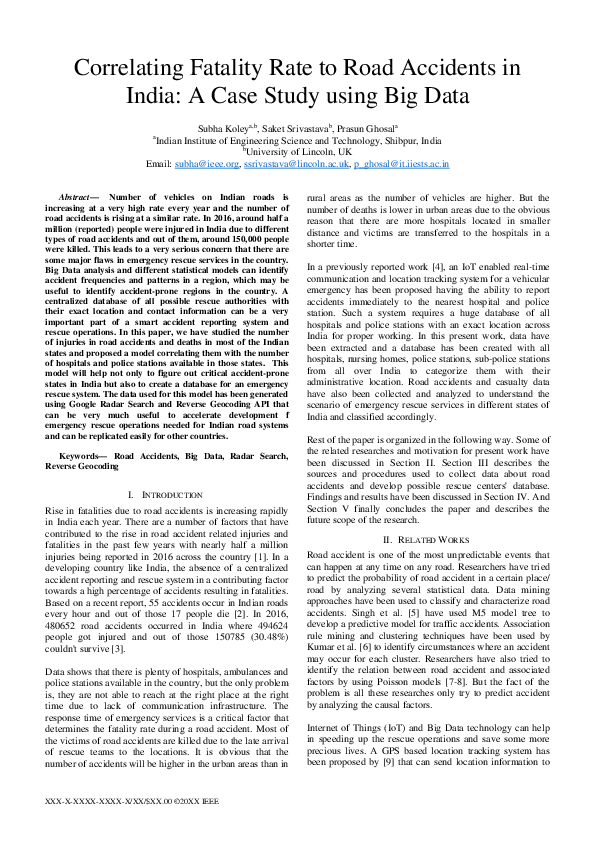 (PDF) Correlating Fatality Rate to Road Accidents in India: A Case ...