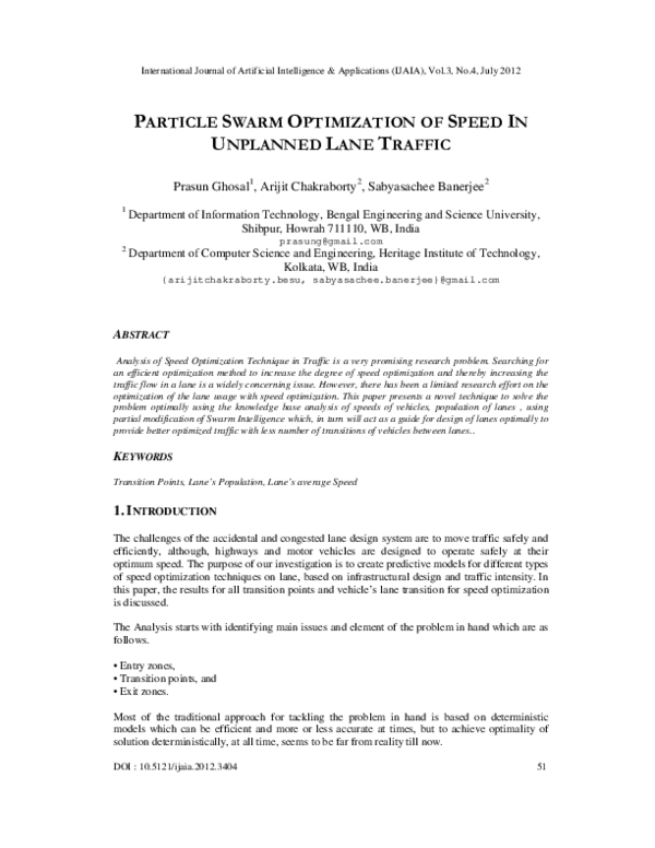 (PDF) Particle Swarm Optimization of Speed in Unplanned Lane Traffic