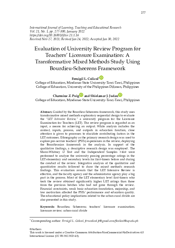 (PDF) Evaluation of University Review Program for Teachers’ Licensure ...