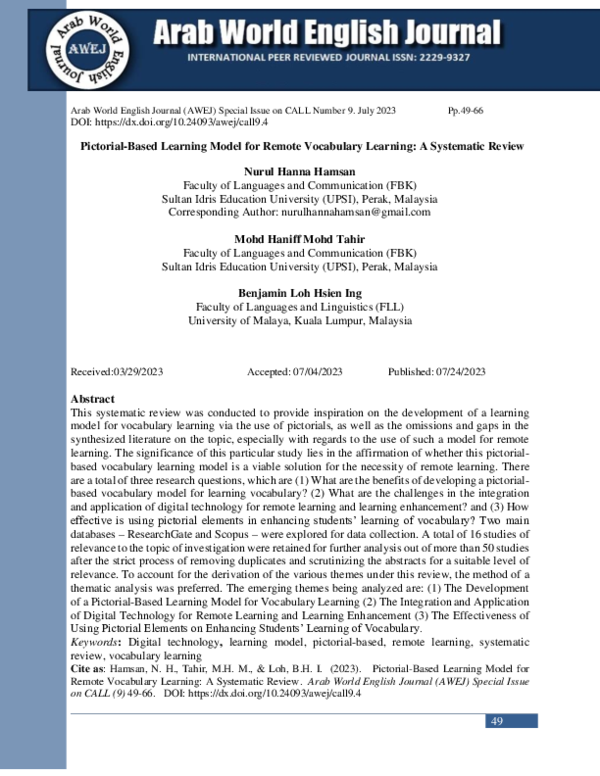 (PDF) Pictorial-Based Learning Model for Remote Vocabulary Learning: A ...