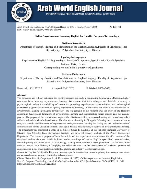 (PDF) Online Asynchronous Learning English for Specific Purposes Terminology