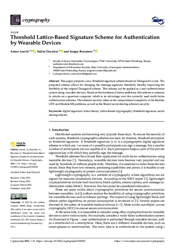 (PDF) Threshold Lattice-Based Signature Scheme for Authentication by ...