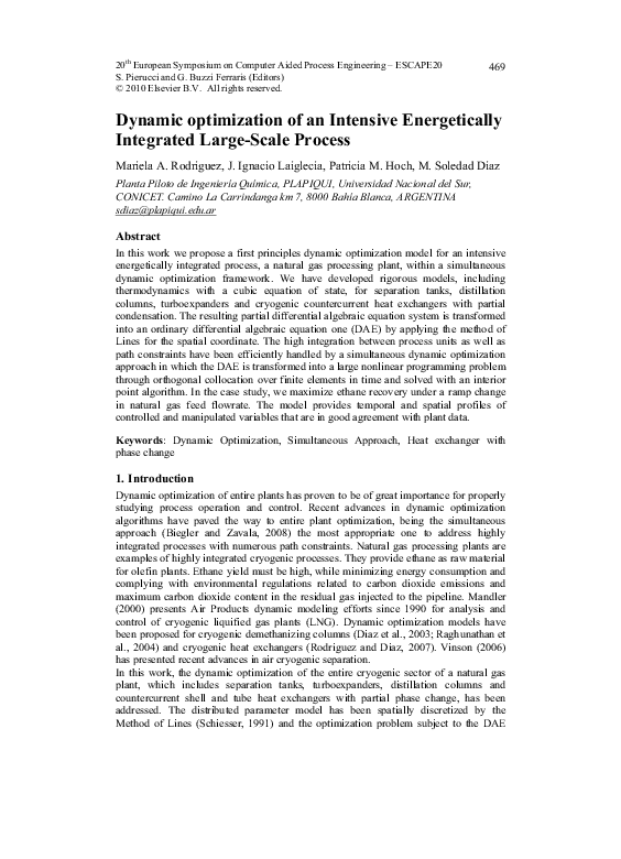 (PDF) Dynamic optimization of an Intensive Energetically Integrated ...