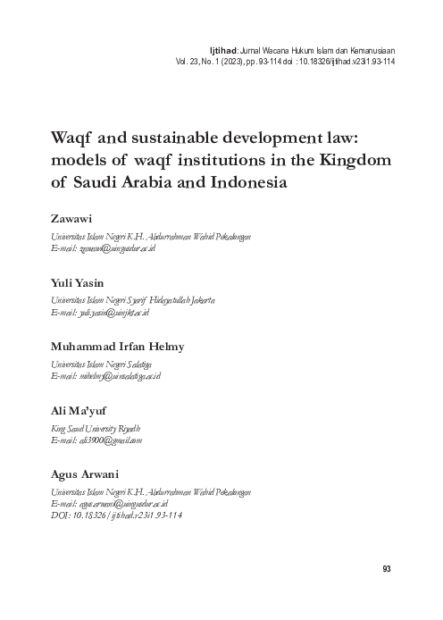 (PDF) Waqf and sustainable development law: models of waqf institutions in the Kingdom of Saudi ...