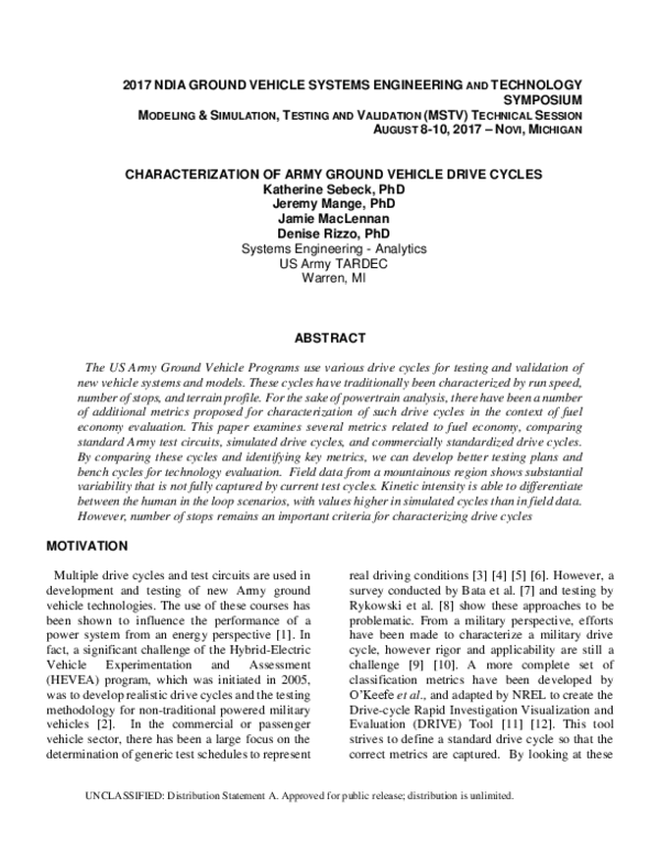 (PDF) Characterization of Army Ground Vehicle Drive Cycles