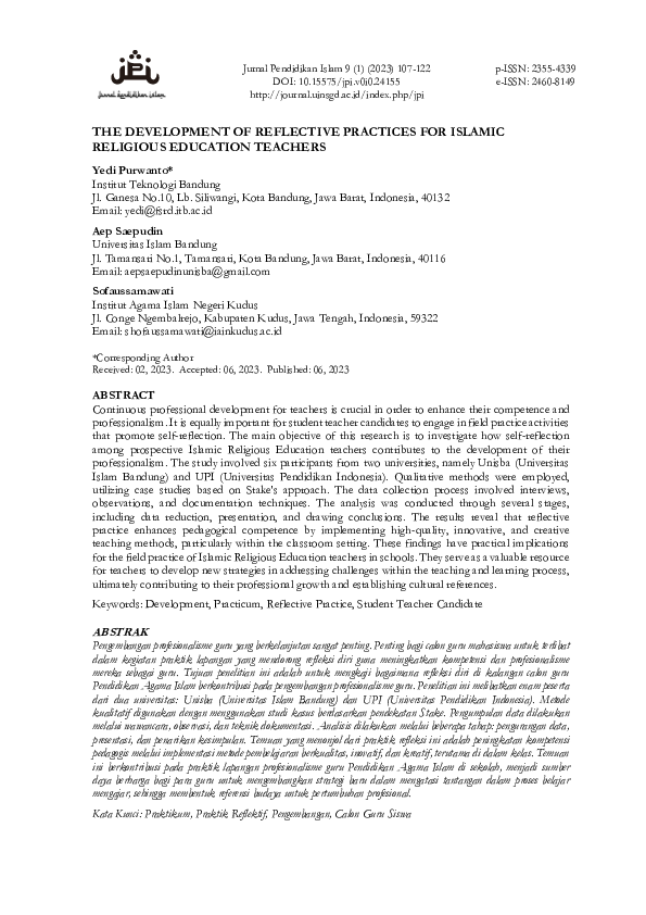 (PDF) The Development of Reflective Practices for Islamic Religious ...