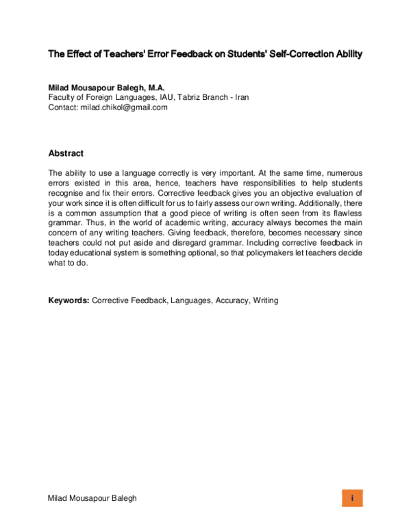 (PDF) The Effect of Teachers' Error Feedback on Students' Self ...