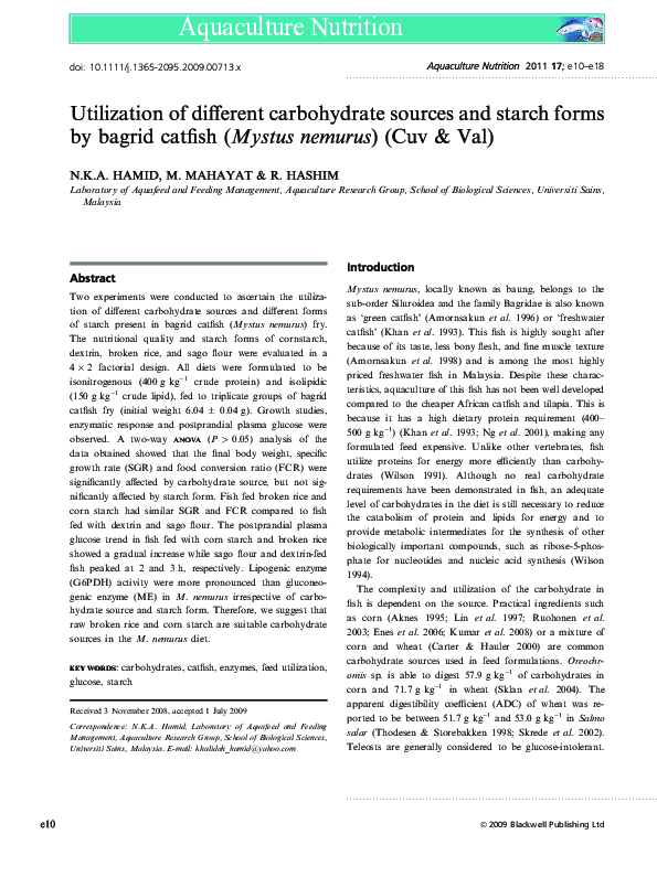 (PDF) Utilization of different carbohydrate sources and starch forms by ...