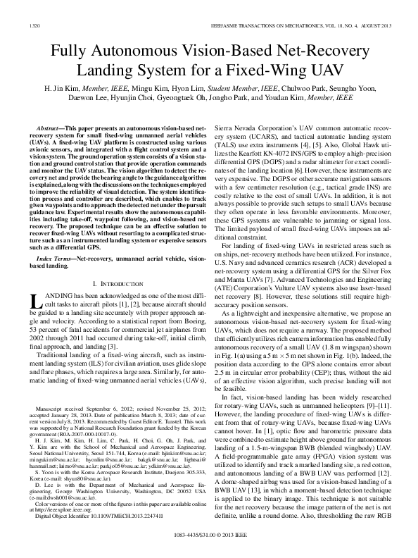 (PDF) Fully Autonomous Vision-Based Net-Recovery Landing System for a Fixed-Wing UAV