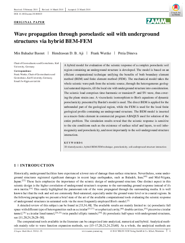 (PDF) Wave propagation through poroelastic soil with underground structures via hybrid BEM-FEM