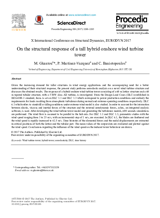 Pdf On The Structural Response Of A Tall Hybrid Onshore Wind Turbine Tower