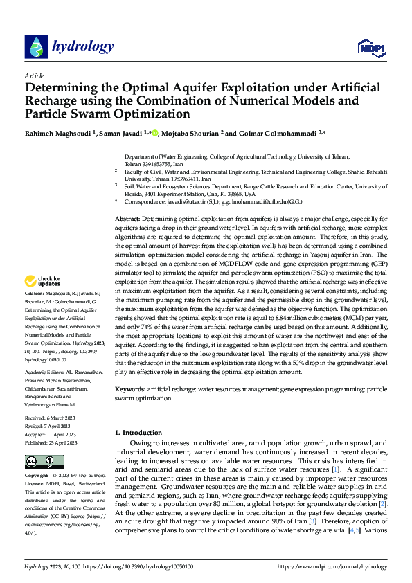 Pdf Determining The Optimal Aquifer Exploitation Under Artificial Recharge Using The